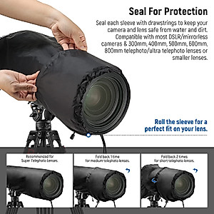NEEWER Camera Rain Cover, Large Size Durable Nylon Raincoat Compatible with Canon Sony Nikon DSLR Mirrorless Vlog Camera & Lenses 300/400/500/600/800mm, with Sleeves/Drawstrings/Viewing Window, PB004