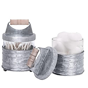 Autumn Alley Galvanized Bathroom Apothecary Jars Set, Farmhouse Bathroom Jars Qtip Holder Glass Dispenser- Rustic Vanity Organizer with Lids for Cotton Balls, Swabs, Rounds, Bath Salts 2-Glass Jars