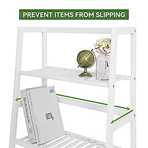 Aomedeelf Bookshelf, 4-Tier Ladder Shelf, 49.2" Free Standing Bookcase, Bamboo Shelf Ladder Bookshelf for Living Room, Bedroom, Bathroom, White