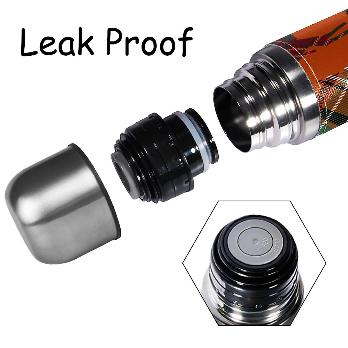 Stainless Steel Leather Vacuum Insulated Mug Plaid Animals Thermos Water Bottle for Hot and Cold Drinks Kids Adults 16 Oz