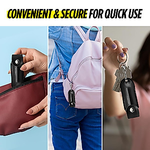 Guard Dog Security Pepper Spray Keychain for Self Defense with Small Leather Pepper Spray Case, OC Spray, 16 Feet Longer Range, UV Dye, Twist Top Safety, Lobster Clap (Black/Black 2-Pack)