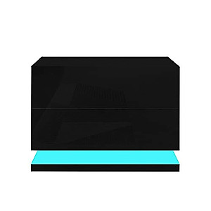 Nightstand with 2 Drawers,Nightstand with LED Lights Bedside Table Tall End Table Storage Cabinet for Bedroom Furniture (Black)