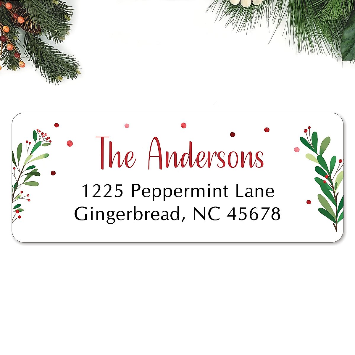 Personalized Christmas Address Labels Berry - Custom Holiday Return Address Labels, Set of 120 Mailing Labels Flat Sheet Rectangle Labels for Envelopes, Self Adhesive Stickers