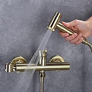 MINJING Wall Mounted Bidet Sprayer Kit for Toilet Toilet Shower Spray Mixer Set Brushed Gold with Shower Hose Bidet Attachment Faucet Sprayer Kit for Toilet,B