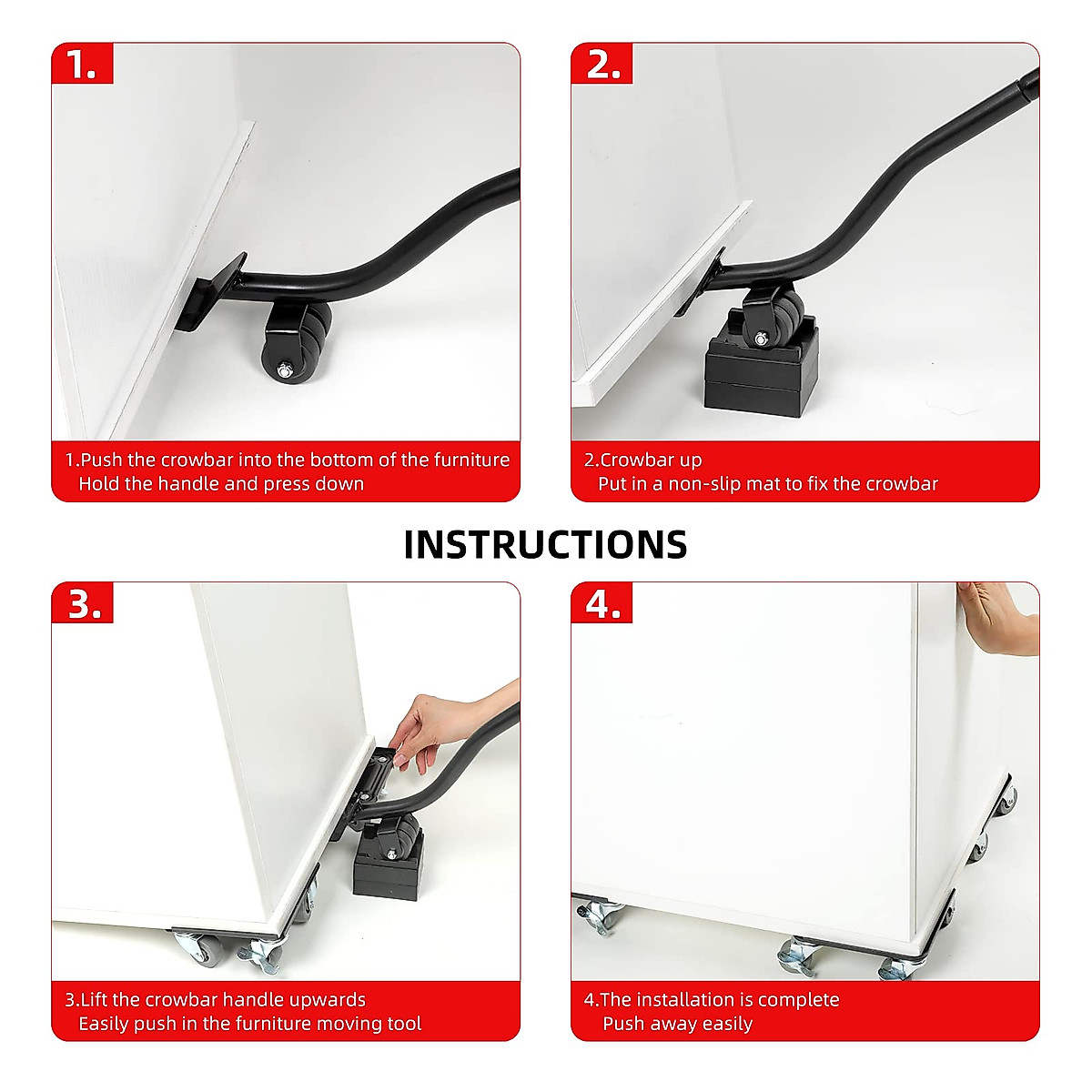 Heavy Duty Furniture Expandable Lifter with 4 Mover Dolly for Easy and Safe Moving Kit, Rubber Wheels 2 Brake 360° Rotatable Appliance Mover Dolly, Max Up for 1320LBS/600KG (Black)