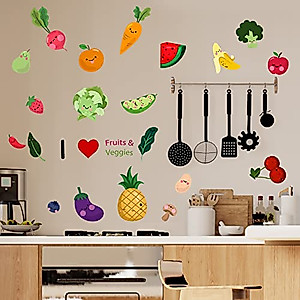 Kitchen Food Wall Sticker, Cartoon Fruit Wall Decals, Peel and Stick Removable, Wall Art Decaration for Kitchen Cabinet Locker Window Sticker Fruit Restaurant Refrigerator Kids Room Wall Decor (fruit)