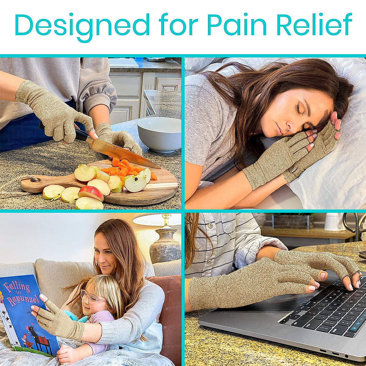 Vive Compression Arthritis Gloves - Comfortable Fit for Men and Women - Open Finger for Rheumatoid, Osteoarthritis