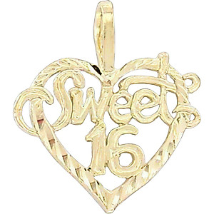 14K Gold Sweet 16 Sixteen Charm with 18" Gold Cable Chain & Gift Box