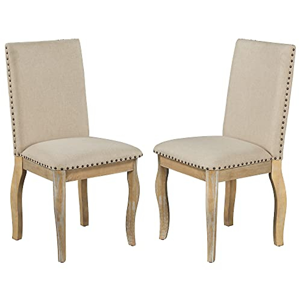 Merax Set of 4 Upholstered Fabric Dining Chairs with Nailhead Trim and Solid Wood Legs, Wood Upholstered Dining Room Chairs for Dining Room, Living Room, Bedroom (Natural Wood Wash)