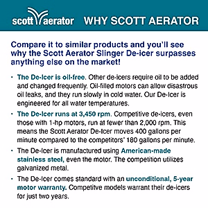 Scott Aerator Floating De-Icer for Lakes & Ponds | 1 Horse Power 115V Stainless Steel & Oil Free Motor with 5 Years Warranty | 35 ft. Electric Corded Cable Included | Made in USA