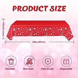 3 Pieces Wedding Disposable Table Cover Red Heart Love Tablecloth Waterproof Plastic Rectangular Disposable Table Cover for Bachelor Party Wedding Anniversaries Birthday Party Supplies
