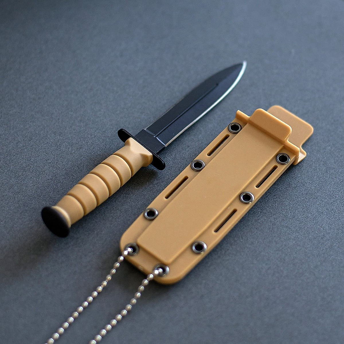 ASR Tactical Serrated Fixed Blade Outdoor Camping Wearable Neck Knife With Sheath, 6", Tan