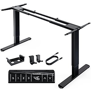 HUANUO 265 lbs Dual Motor Electric Standing Desk Frame, Thick T-Shaped Desk Legs Made of Automotive-Grade Steel, for Max 90″ x 31.5″ Desktop, Height Adjustable Desk Frame for Home Office, Frame Only