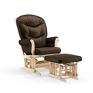 Dutailier Adele 3193 Wooden Glider Multiposition-Lock Recline with Ottoman, Natural/Velvet Chocolate