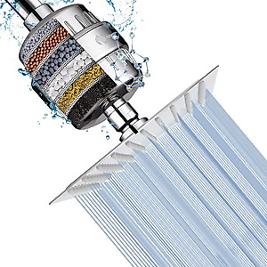 NearMoon Square Shower Head and 15 Stage Shower Filter Combo, High Pressure Filtered Showerhead for Hard Water, Improves the Condition of Your Skin, Hair - 1 Replace Filter Cartridge (Chrome Finish)