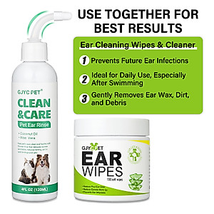 GJYC PET Ear Cleaner for Dogs and Cats,Dog Ear Infection Treatment for Itch Relief, Cleans The Ear Canal from Debris and Buildup Removes Wax, Odor with Aloe 4 Fl oz