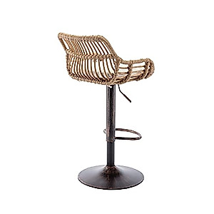 Kakotito Rattan Bar Stools, Adjustable Barstools with Linen Cushion, 360° Swivel Bar Stool with Low Back & Footrest, Classical Barstool Set of 2 for Kitchen and Bar (Brown)