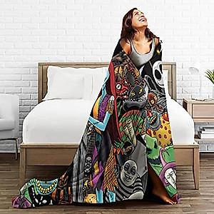 Ergou Mkhtved Ultra Soft Throw Blanket Flannel Fleece All Season Light Weight Living Room/Bedroom Warm Blanket,Black,80 inch X60 inch