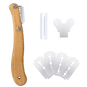 Healeved Van with Wooden Handle, Bread Baker Turning Tool, Bread Slicer Cake Cutter, Dough Maker Cutting Tool, Acid Dough Bread Knife with Plastic Protector Cover 5 Blades