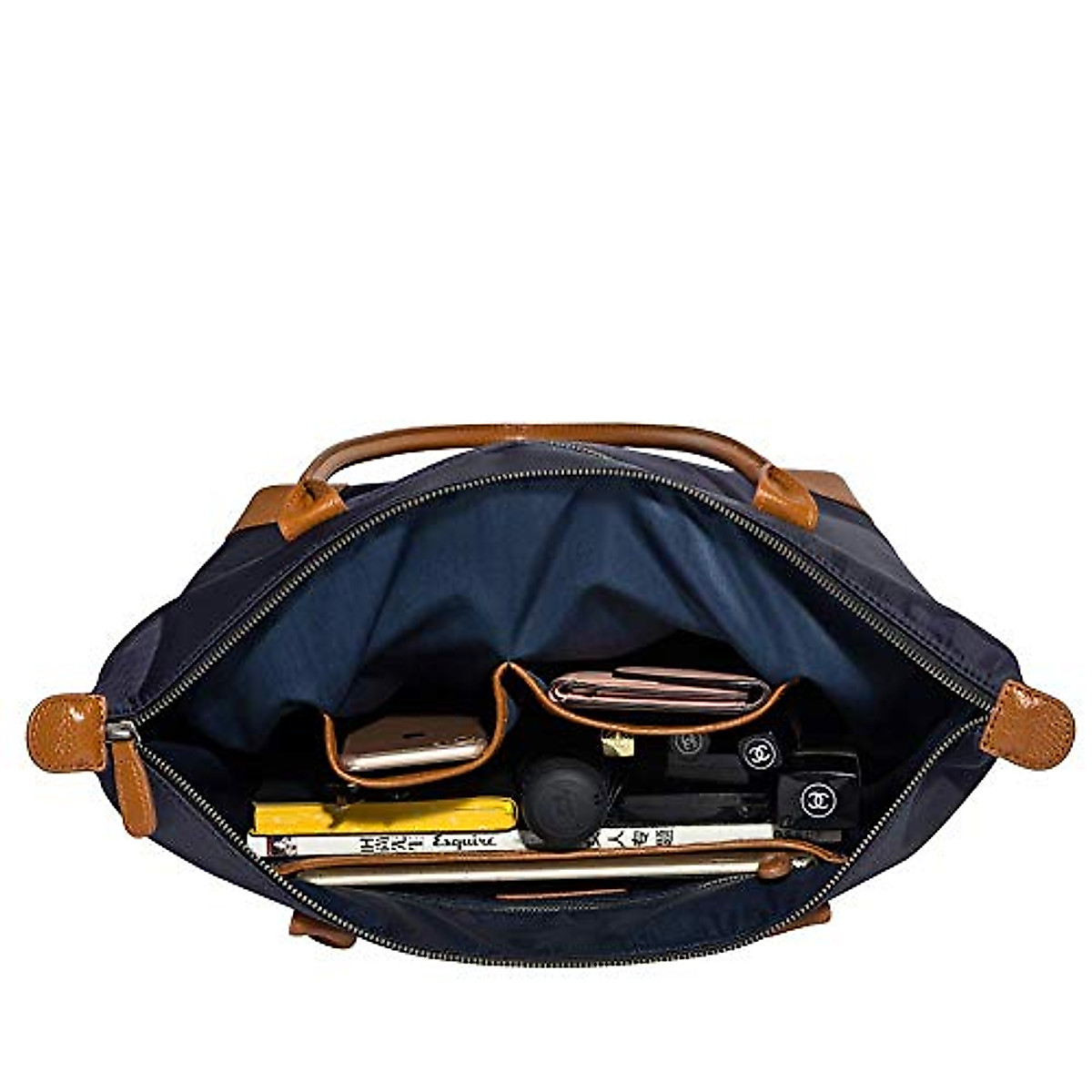 Tote Bag For Women Large Lightweight Leather Nylon Work Shoulder Bag And Foldable Travel Purse Blue