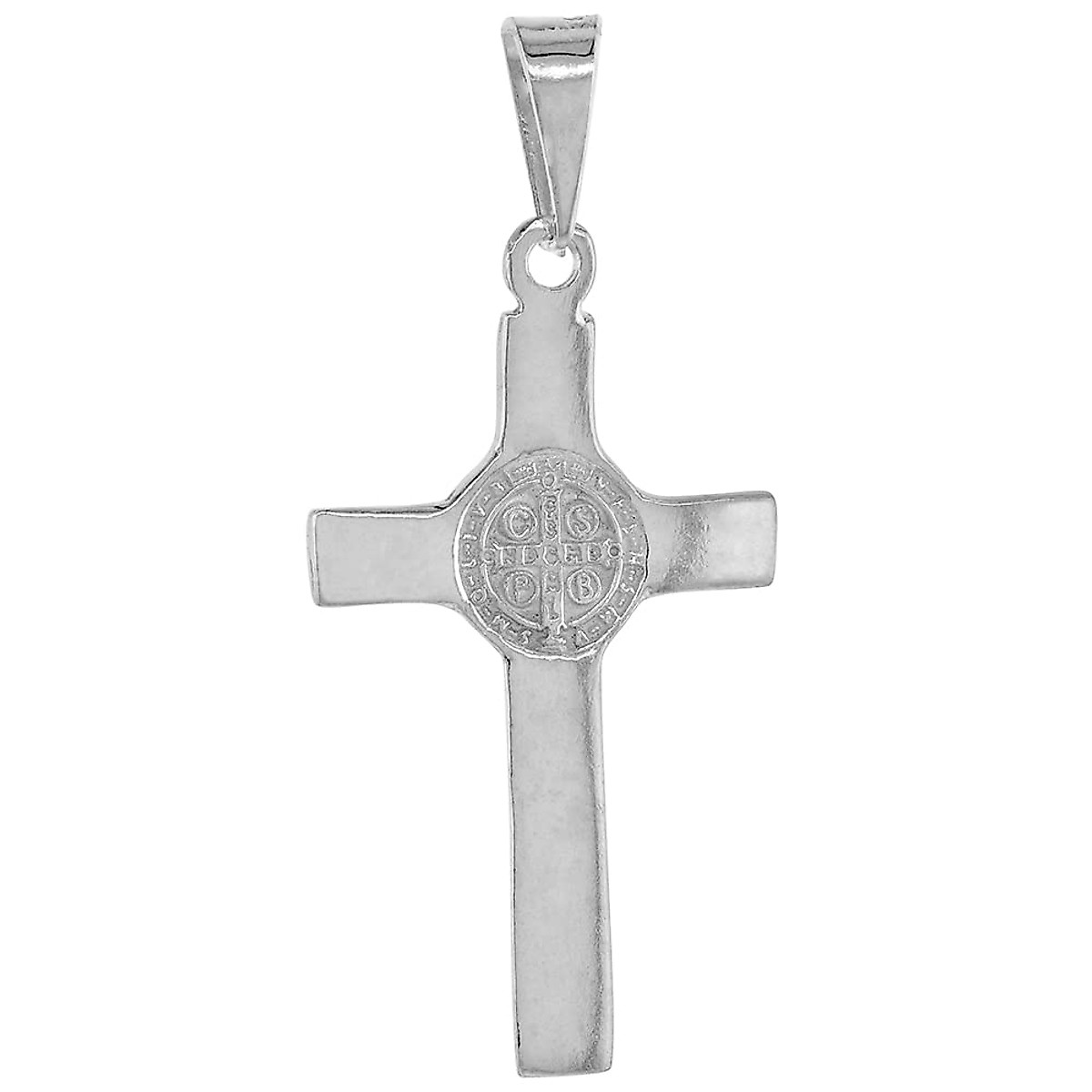1 inch Sterling Silver St Benedict Crucifix Pendant for Women abnd Men Solid High Polished NO Chain Included
