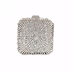 Cute Women Crystal Box Clutch Evening Bags Wedding Party Cocktail Rhinestone Handbags and Purses (Mini Square,Silver)