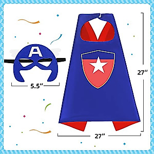 Mizzuco Dress Up Capes for Kids Superhero Cloak with Mask and Waistband Halloween Costumes and Party Dress up(Blue White)