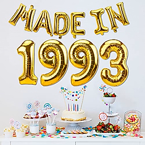30th Birthday Balloon Banner Decorations for Men Women, Gold Made in 1993 Balloon Happy 30 Birthday Sign Party Supplies, Thirty Year Old Birthday Photo Props Background Decor