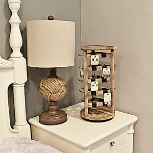 Ikee Design Wooden Rotating Jewelry Display Stand Tower With 30 Removable Hooks,Spinning Earring Card Storage Display Holder Stand for Store,Showcase,Tradeshow and Home,Oak Color