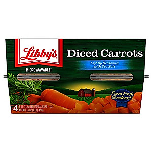 Libby's Diced Carrots | Appealingly Tender | Faintly Sweet & Earthy Flavor | Vibrant Orange Slices | Farm Fresh Goodness | No Preservatives | Six 4-pack sleeves of 4.0 oz cups (24 cups total)