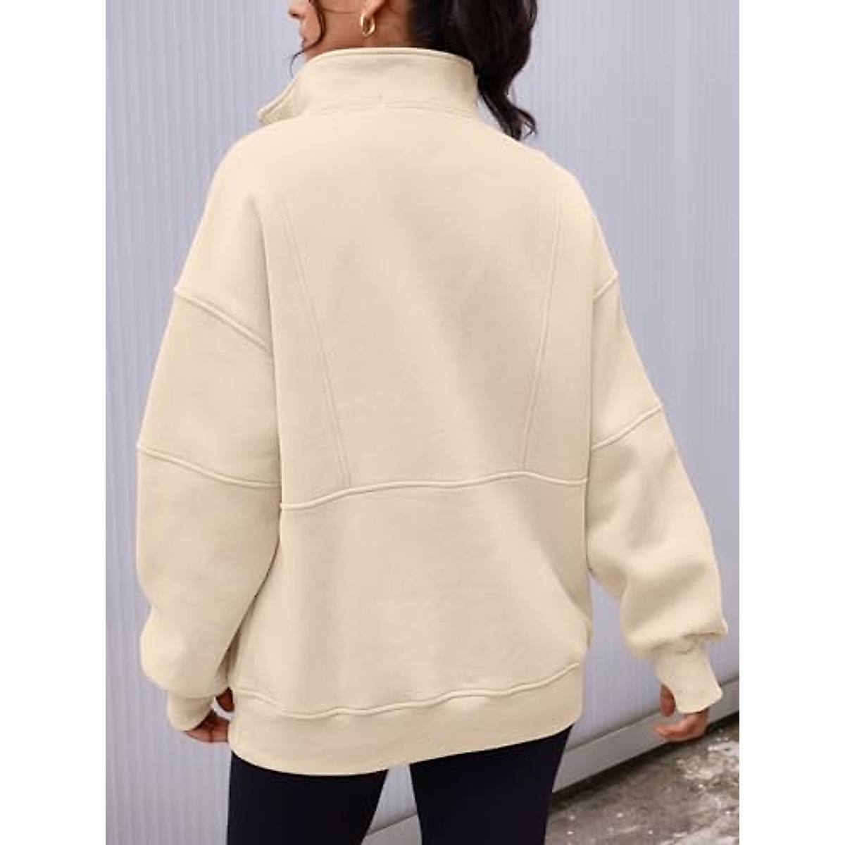 AUTOMET Women's Half Zip Oversized Sweatshirts Fleece Pullover Long Hoodies Casual Mock Turtleneck Sweaters with Pockets Apricot XL