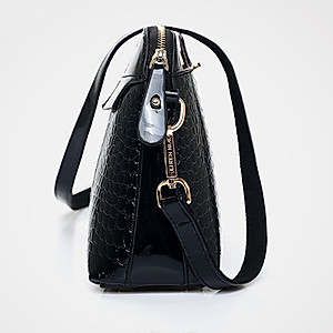 Women PU Patent Leather Alligator Stripe Handbag Clutch Shoulder Bag Cross Body Bag Clutch Handbag Shell Bag(Black)