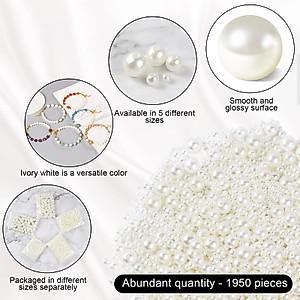 Phinus 1950 Pcs Pearl Beads with Hole, 5 Size Pearls for Crafts, Round Loose Pearl Beads for Jewelry Making, Pearls for Jewelry Making, Decoration, DIY Crafts, Stuffing