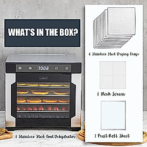 Electric Countertop Food Dehydrator Machine - 600-Watt Premium Multi-Tier Meat Beef Jerky Maker Fruit/Vegetable Dryer w/ 6 Stainless Steel Trays, Digital Timer, Temperature Control - NutriChef