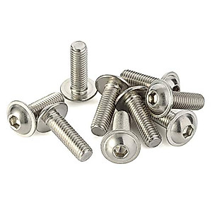 M6-1.0 x 20mm Flanged Button Head Socket Cap Screws Flange Bolts, 18-8 Stainless Steel 304 Bright Finish, Full Thread, 25 PCS