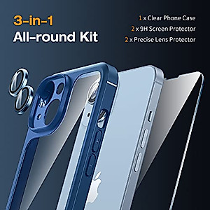 LK [3-in-1 for iPhone 14 Case Clear with 2pcs Screen Protector & Lens Protector 10FT Military Grade Drop Tested, Slim Protective Phone Case for iPhone 14, 6.1inch, Capri Blue