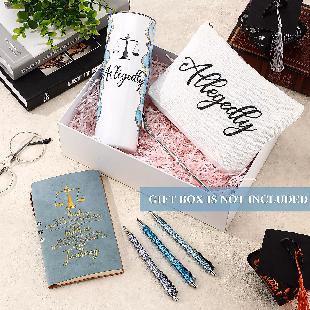 Domensi 6 Pcs Funny Allegedly Lawyer Gifts Judge Gift Lawyer Appreciation Day Gift 20 oz Marble Sign Tumbler Makeup Bag Notepad Ballpoints for Law Paralegal School College Teacher(Blue)