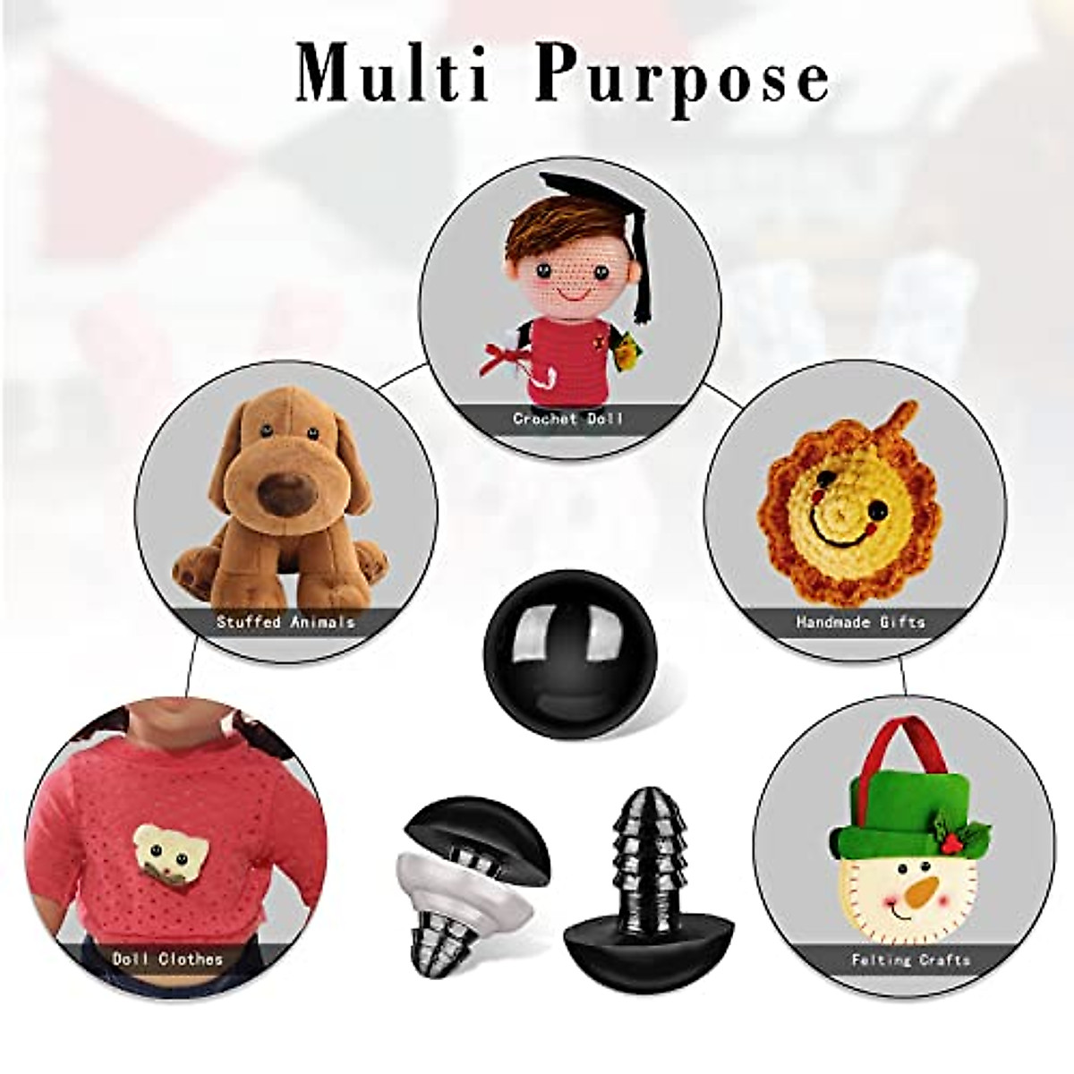800 Pcs Safety Eyes Black Plastic Eyes with Washers for Stuffed Crochet Animal Crafts Doll Making Supplier Bulk (4 Sizes)