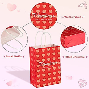 GITMIWS Valentines Day Paper Gift Bags - 28pcs Valentines Bags With Sticks,Sturdy Wrapping Kraft Bags with Handle for Valentines Party Supply, Valentines Gifts Packing