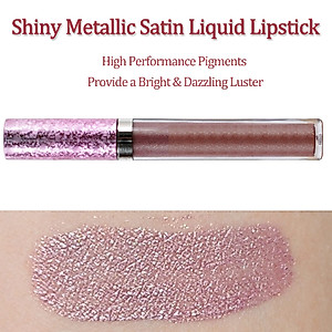 Shiny Metallic Satin Liquid Lipstick, Lipstick for Women Daily Use Moisturizing Lip Gloss, Long-Lasting Lipstick 24 Hour Waterproof Shiny Matte Non Stick Cup Lip Gloss, Colorful Long Wear Lipstick(06)