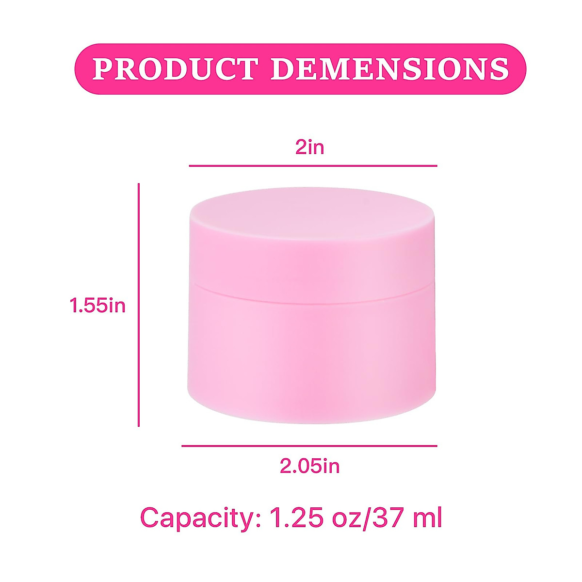 Plastic Containers Akamino White Plastic Lotion Jar with Inner Liners and Dome Lids for Make-up Cosmetic, Creams, Lotions, Refillable Travel Airtight Container Storage (1.25 Oz, 37 ML, 12 PCS, Pink)