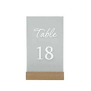 Table Numbers for Events/Weddings - 1-20 Numbered Acrylic Table Number Holders - Rustic Table Number Stands w/Wooden Base - Wedding Table Numbers - Acrylic Table Signs for Receptions, Parties & More