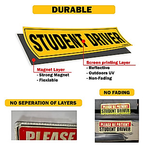 TOTOMO Student Driver Magnet for Car Sign - Large 12"x3" Magnetic Reflective Vehicle Safety for New Rookie Learner Drivers Removable Bumper Sticker Please Be Patient (2 Pack)