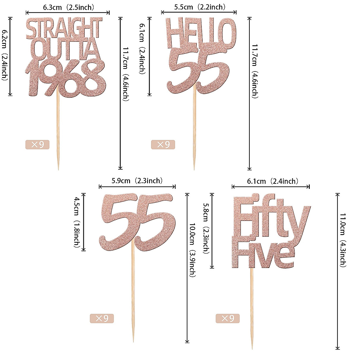 36PCS 60th Birthday Cupcake Toppers Glitter Sixty Hello 60 Straight Outta 1963 Cupcake Picks for Cheers to 60 Birthday Wedding Anniversary Party Cake Decoration Supplies Rose Gold