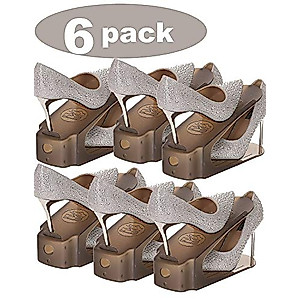 YBM HOME Double Shoe Storage Slots Organizer for Closet, Shoe Holder Space Saving Design, 6-Pack, 2165-6 Frosty Black