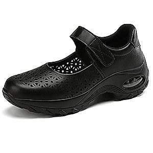 Odema Women's Mary Janes Shoes Breathable Working Nurse Shoes Wedge Walking Shoes Black