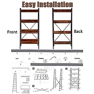 Ladder Shelf 4-Tier Bookshelf Plant Stand Kitchen Storage Rack Industrial Display Leaning Bookcase with Steel Frame Modern Wood Organizer Shelves Metal Furniture Home for Living Room Bedroom Office