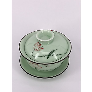 I-MART China Traditional Teacup, Chinese Tea Cup, Gaiwan Tea Cup (Lotus)