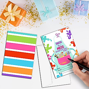 NYCTUG Art Painting Colorful Birthday Invitation(4" X 6"), Dress For A Mess,Paint Craft Birthday Double-Sided Party Invites- 20 Invitations With Envelopes-Party Supplies-A13