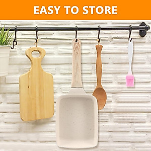 Tamagoyaki Pan,Japanese Omelette Pan With Silicone Brush,Nonstick Tamagoyaki Pan,Rectangle Eg-g Roll Pan With Detachable An-ti Scalding Handle For All Stove,7“x 5.9”(beige，pink)